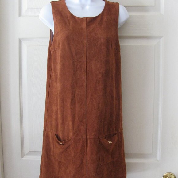 C. Luce | Dresses | C Luce Dress Small Brown Suede Snaps Behind Neck ...